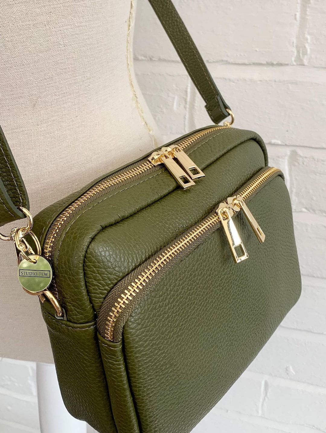 Olive Green Leather Crossbody Bag, Green Leather Camera Bag, 2 ...