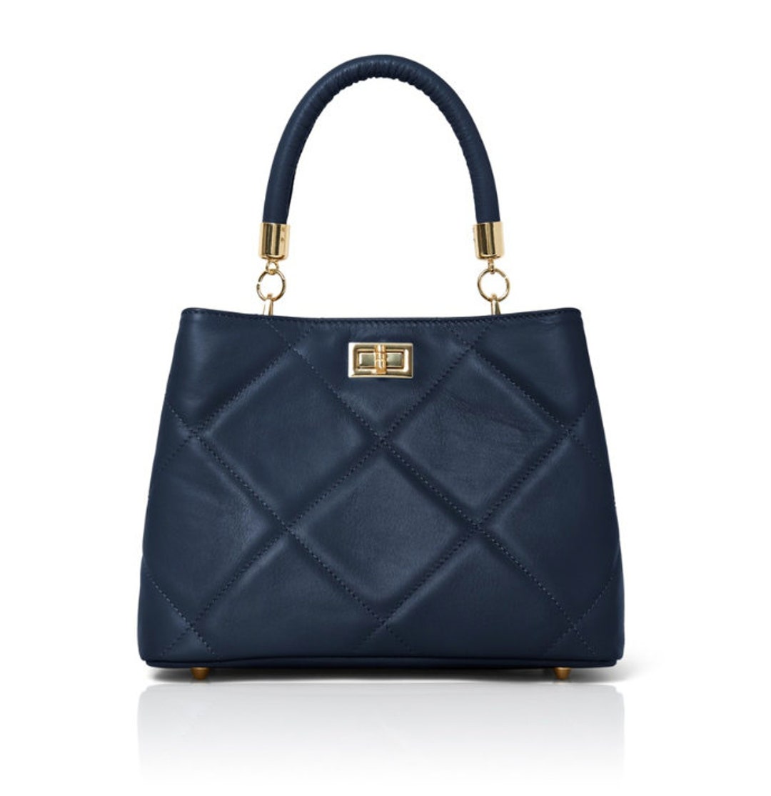 Navy Leather Bag Dark Blue Grab Bag Smart Bag Dinner Date - Etsy