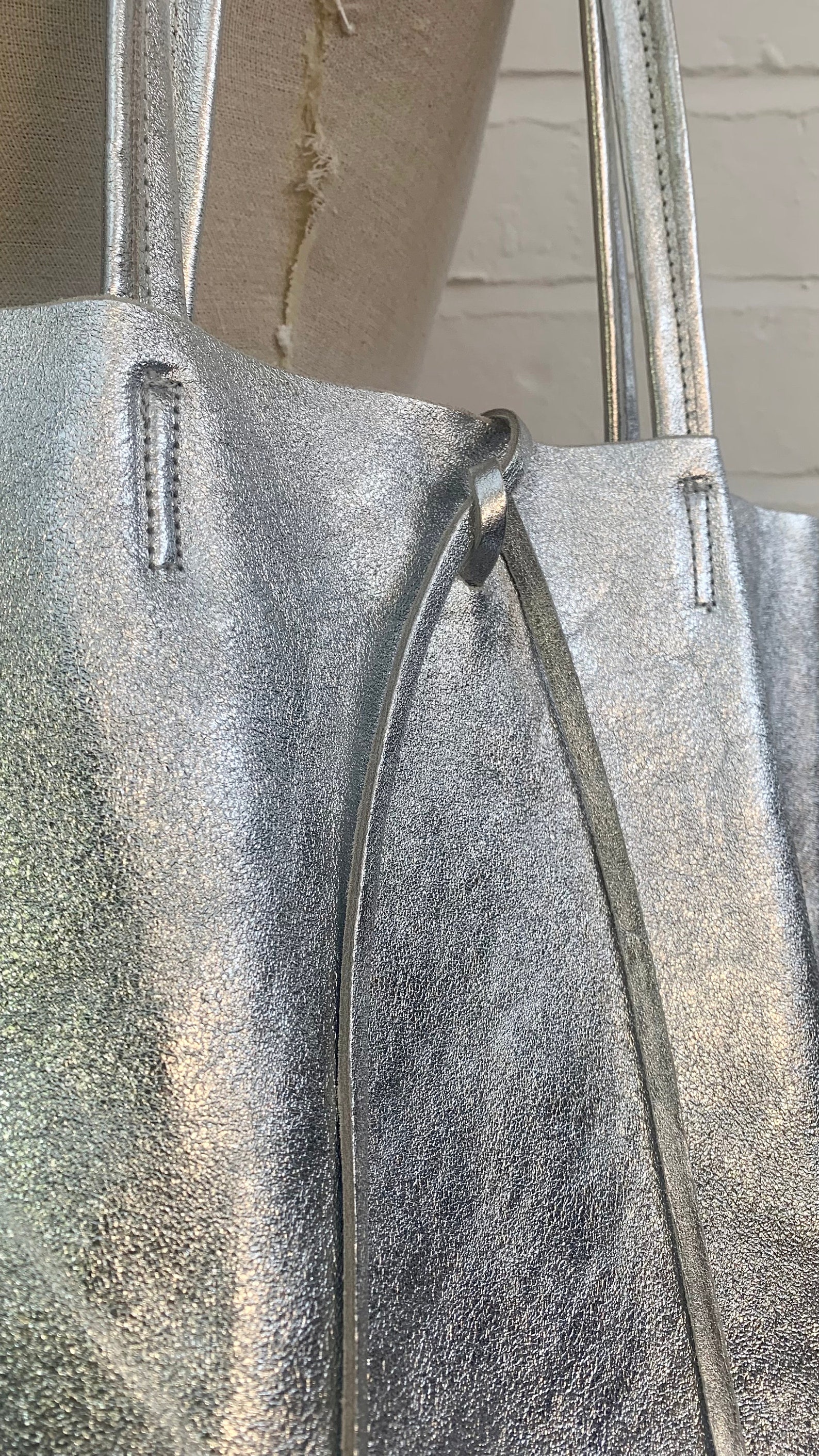 Silver Leather Shopper Bag, Silver Shoulder Bag, Silver Hobo Bag ...