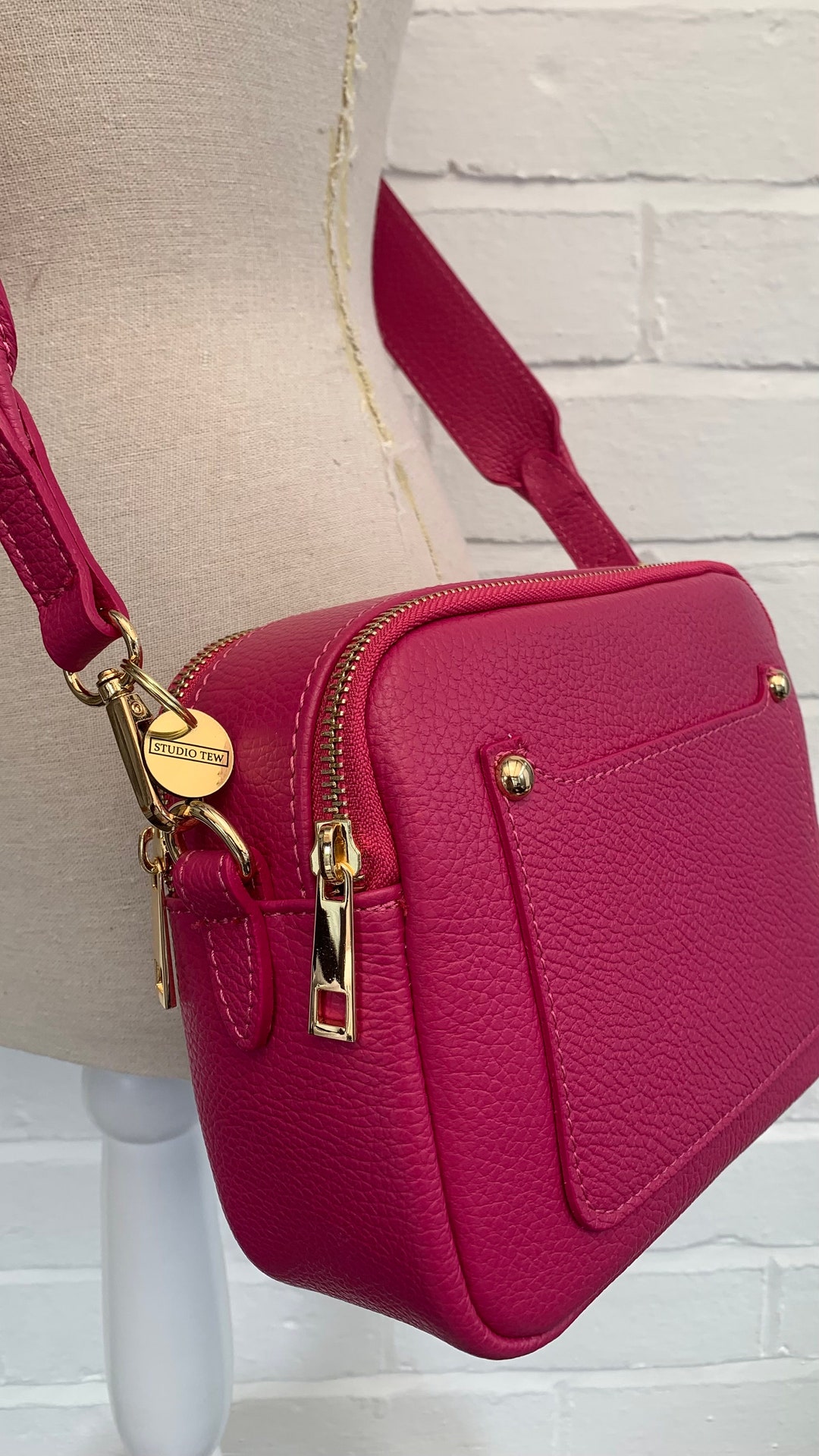 Free Delivery Fuchsia Leather Crossbody Bag, Leather Shoulder Bag ...