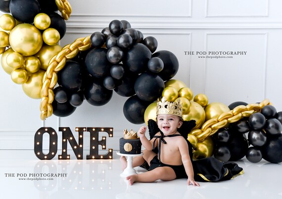 Baby Prince Black and Gold Balloon Arch Digital Backdrop | Etsy