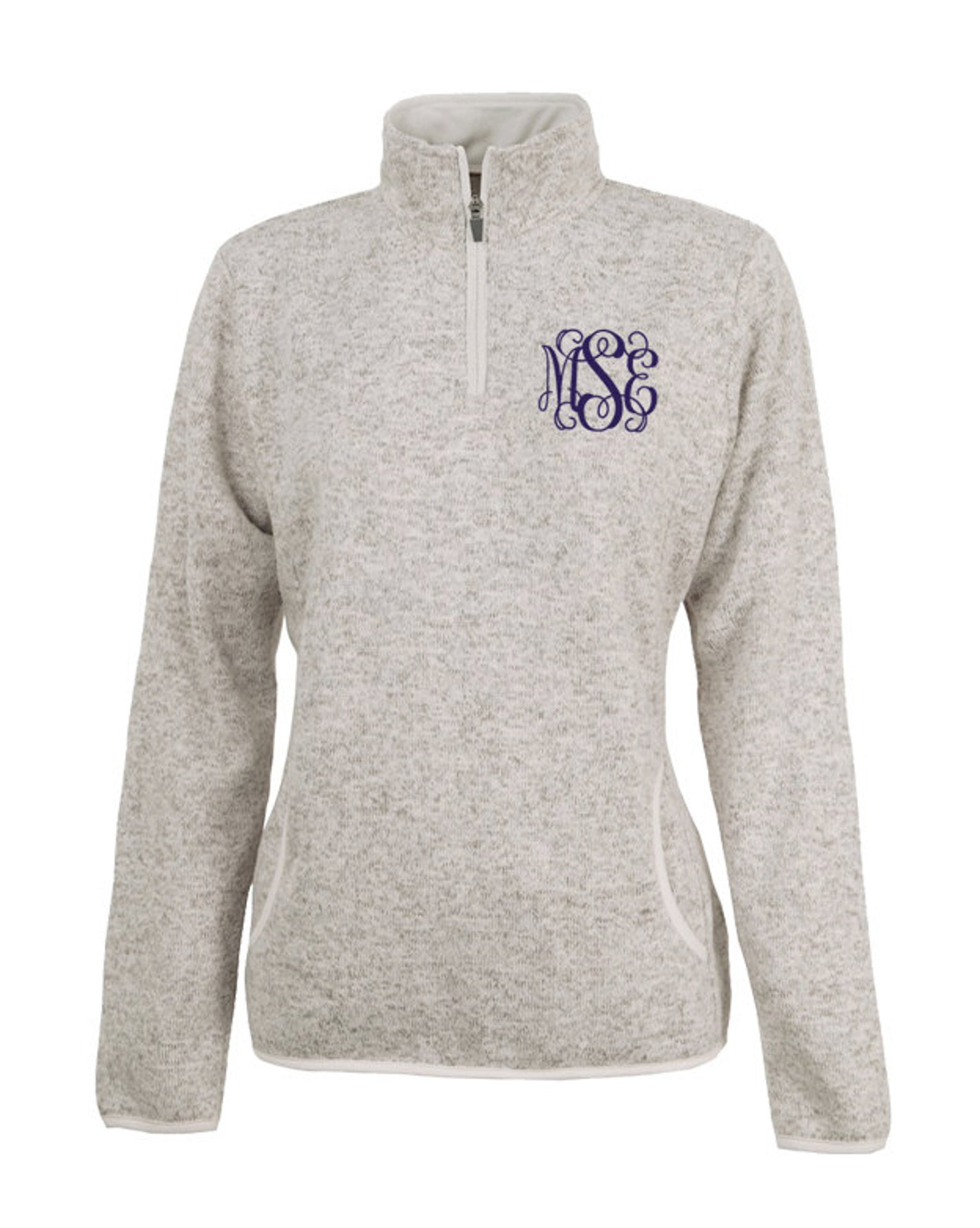 Monogrammed Quarter-zip Heathered Fleece Sweatshirt Quarter | Etsy