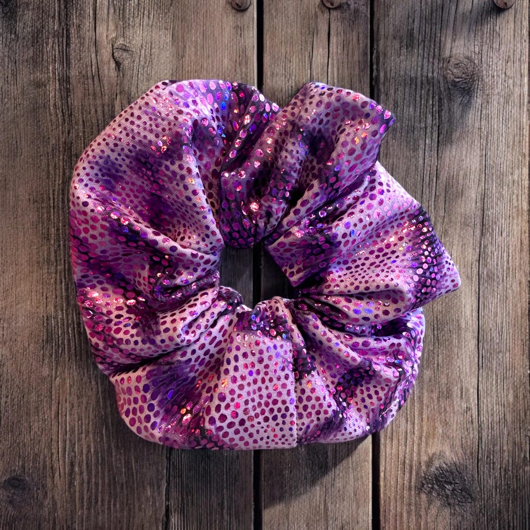 Purple Holographic Scrunchie, Iridescent Hair Tie, Glitter Elastic Band ...