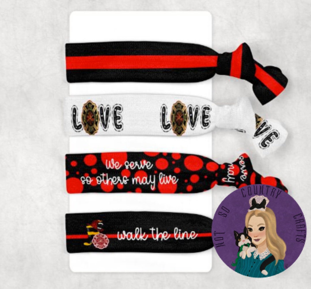 Firefighter, Thin Red Line Themed Elastic Hair Ties, Pack of 4 Hair ...