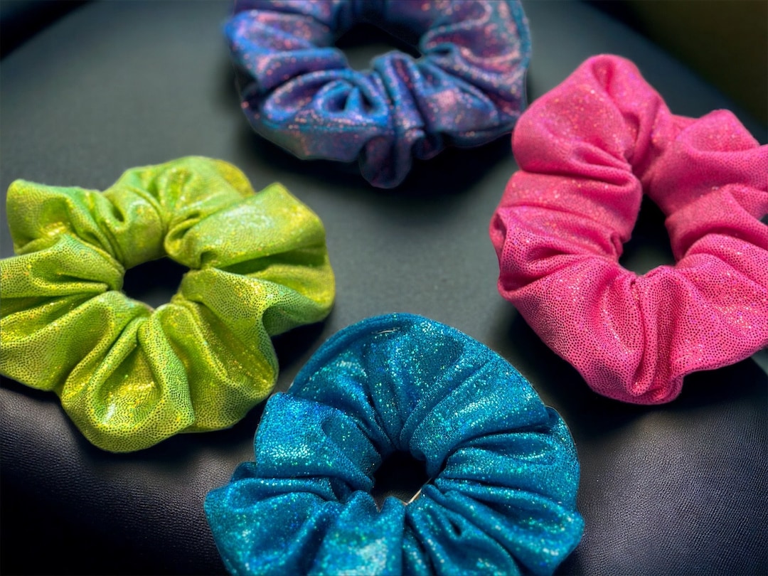 Glitter Hair Scrunchies Set, Neon Pink & Turquoise, Sparkly Hair Ties ...