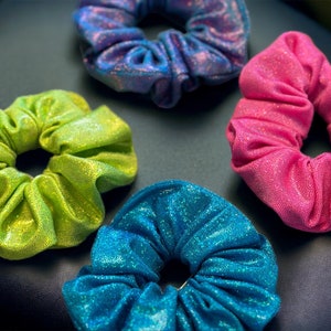 Glitter Hair Scrunchies Set, Neon Pink & Turquoise, Sparkly Hair Ties ...