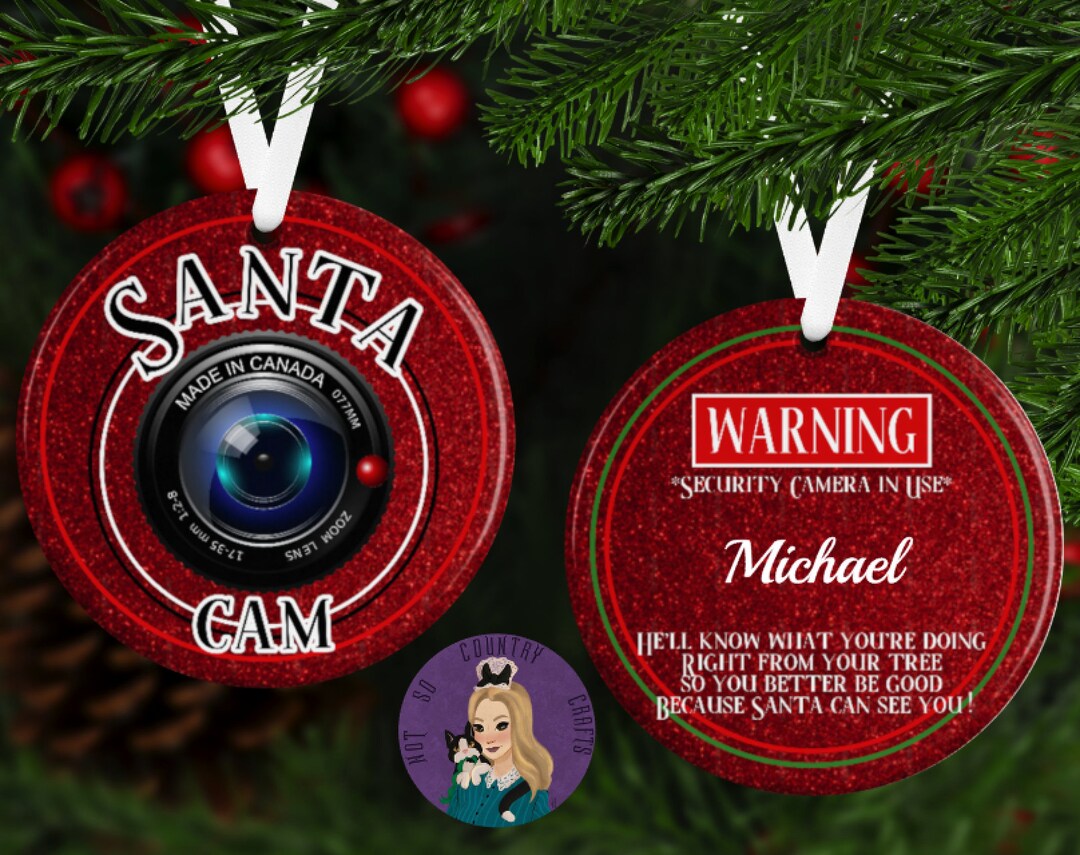 Red Glitter North Pole Santa Cam Ornament; Elf Surveillance Camera ...