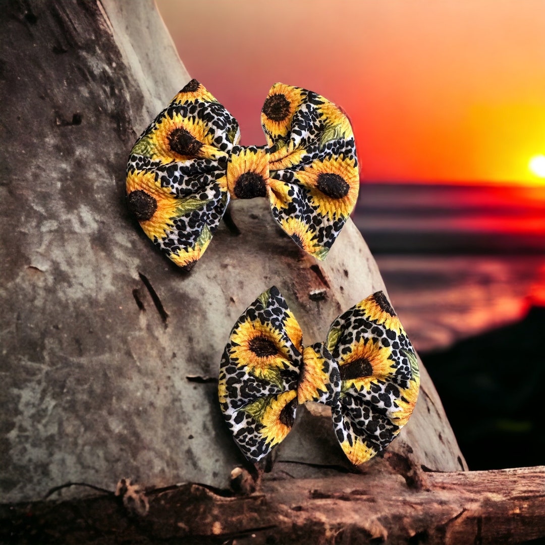 Sunflower Leopard Print Bullet Fabric Bow, Baby Bow, Bullet Fabric Hair ...