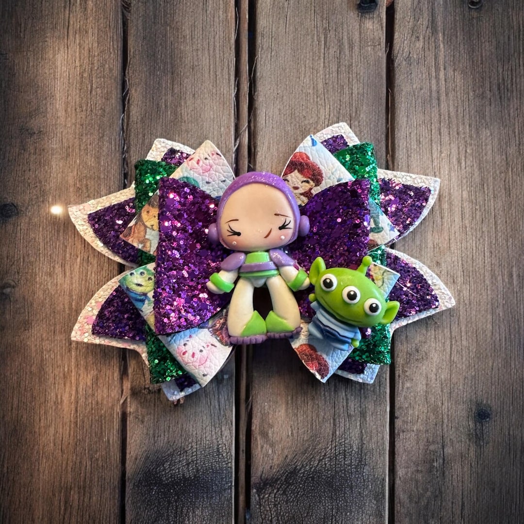 Handmade Buzz Lightyear Hair Bow Glitter Alien Friend Bow Kids Dress up ...