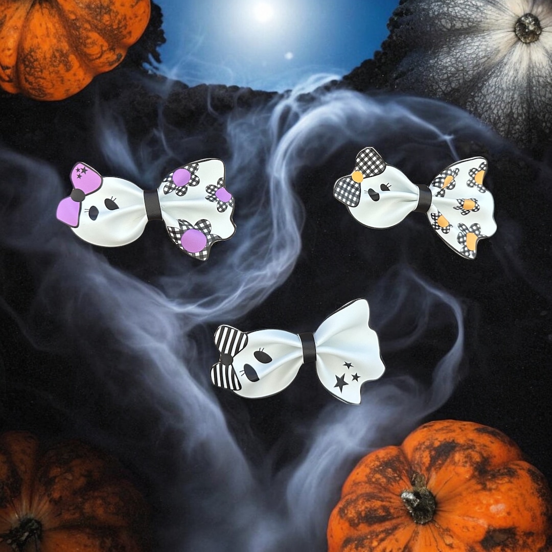 Girly Ghost Faux Leather Bow | Halloween Hair Bow | Ghost Hair Clip ...