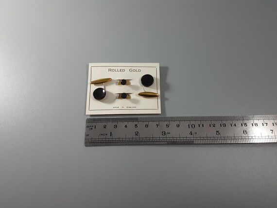 1950s Rolled Gold and Black Plastic Gents Cuff Links … - Gem