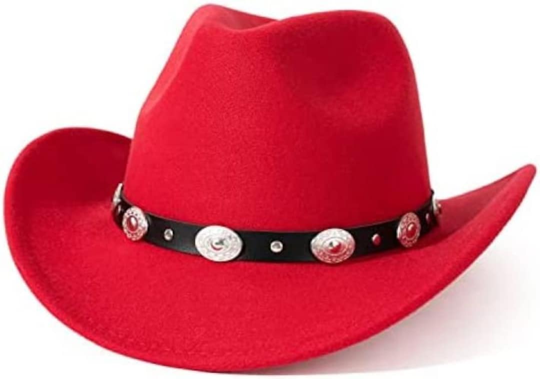 Red Western Cowboy Cowgirl Hat Black & Silver Strap Men - Etsy