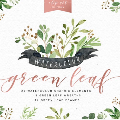 Watercolor Greenery Clipart Green Eucalyptus Foliage Clip - Etsy