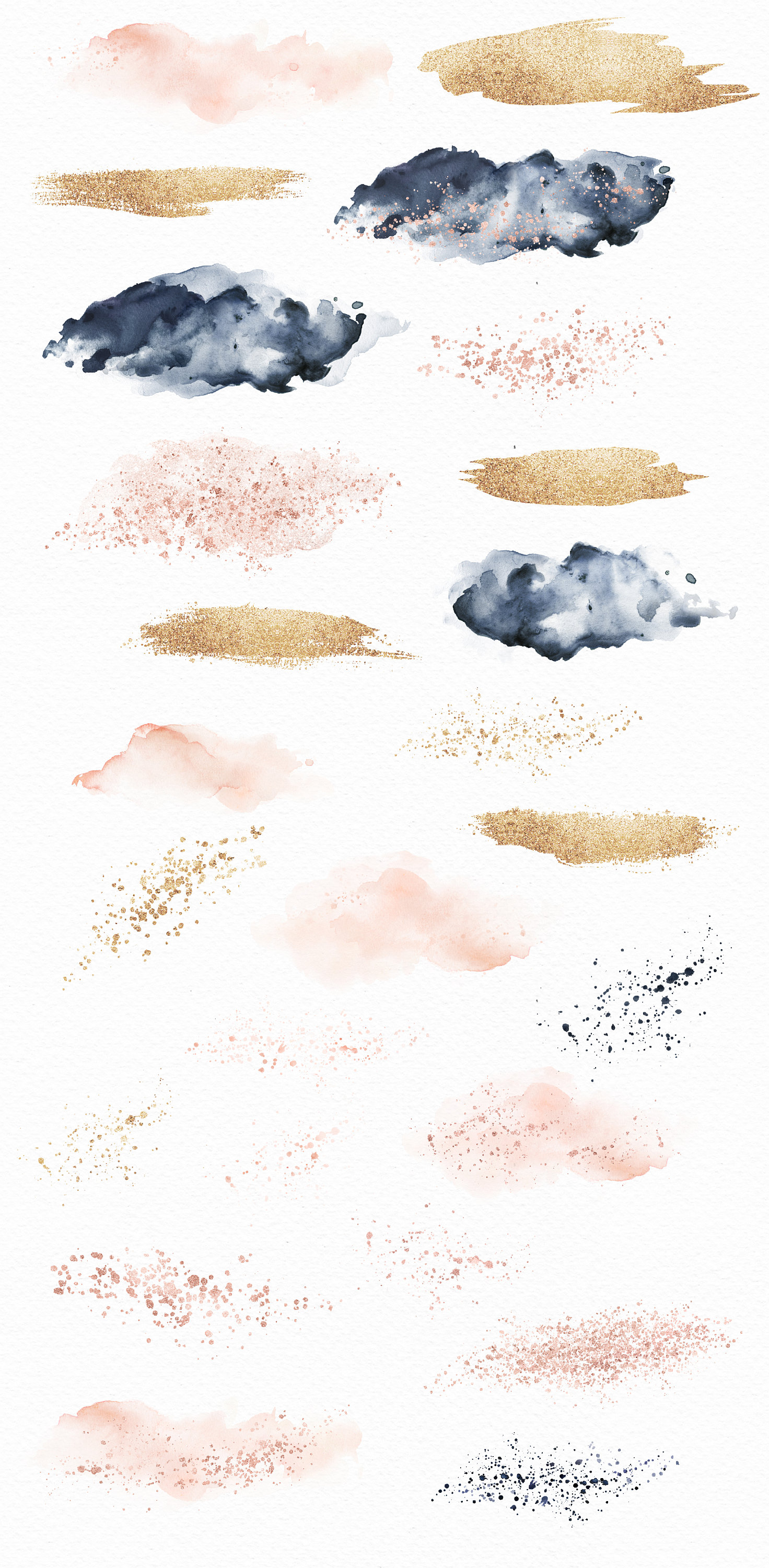 Watercolor forms-Blush & Navy/Small Set/watercolor | Etsy