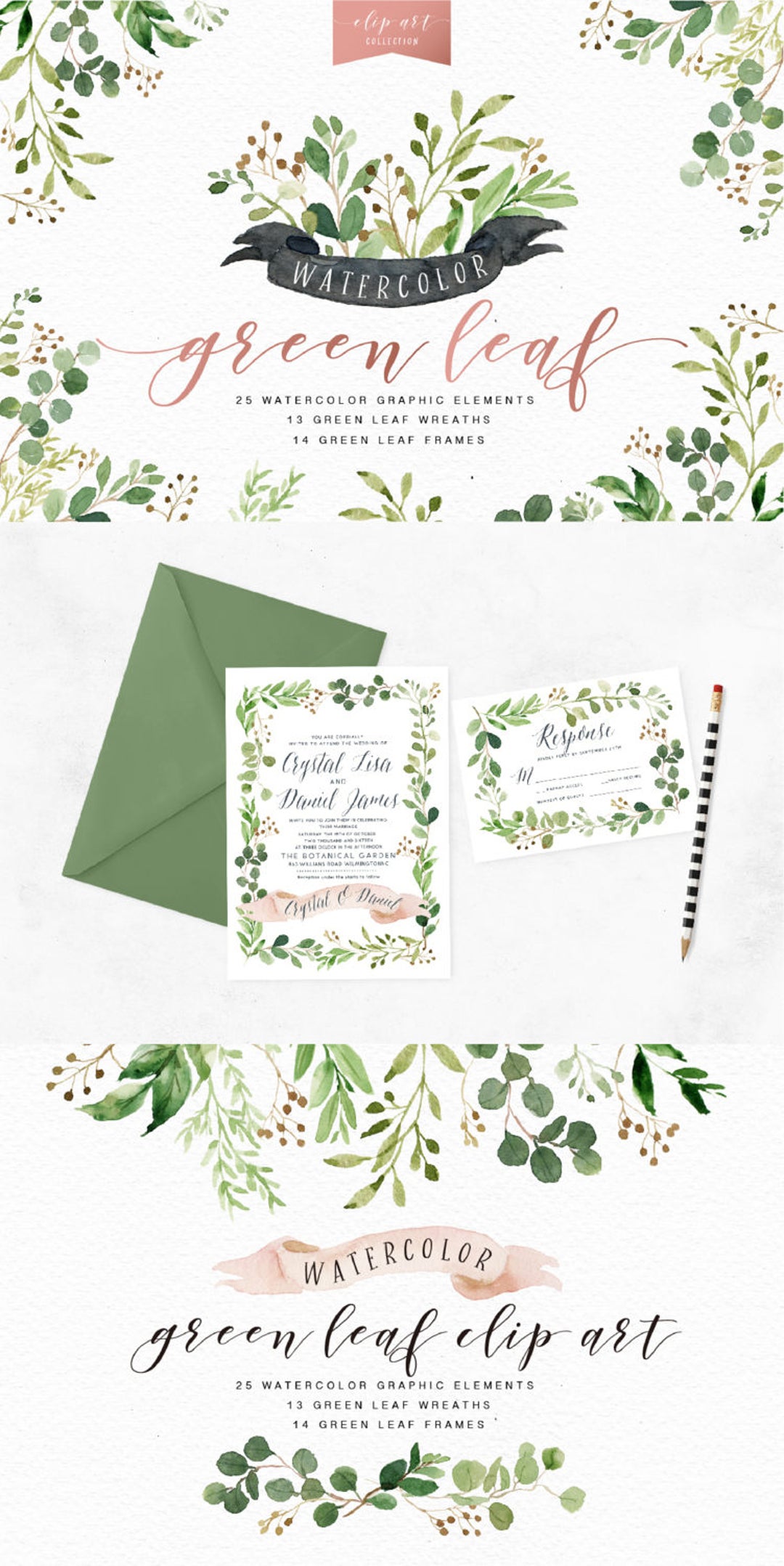 Watercolor Green Leaf Clip Art/greenery/small Set/eucalyptus/wild Leaf ...