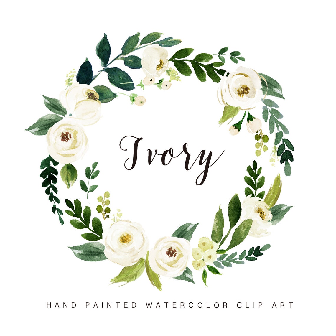 Watercolor Flower Wreath Clipart- Ivory/small Set/individual PNG Files ...