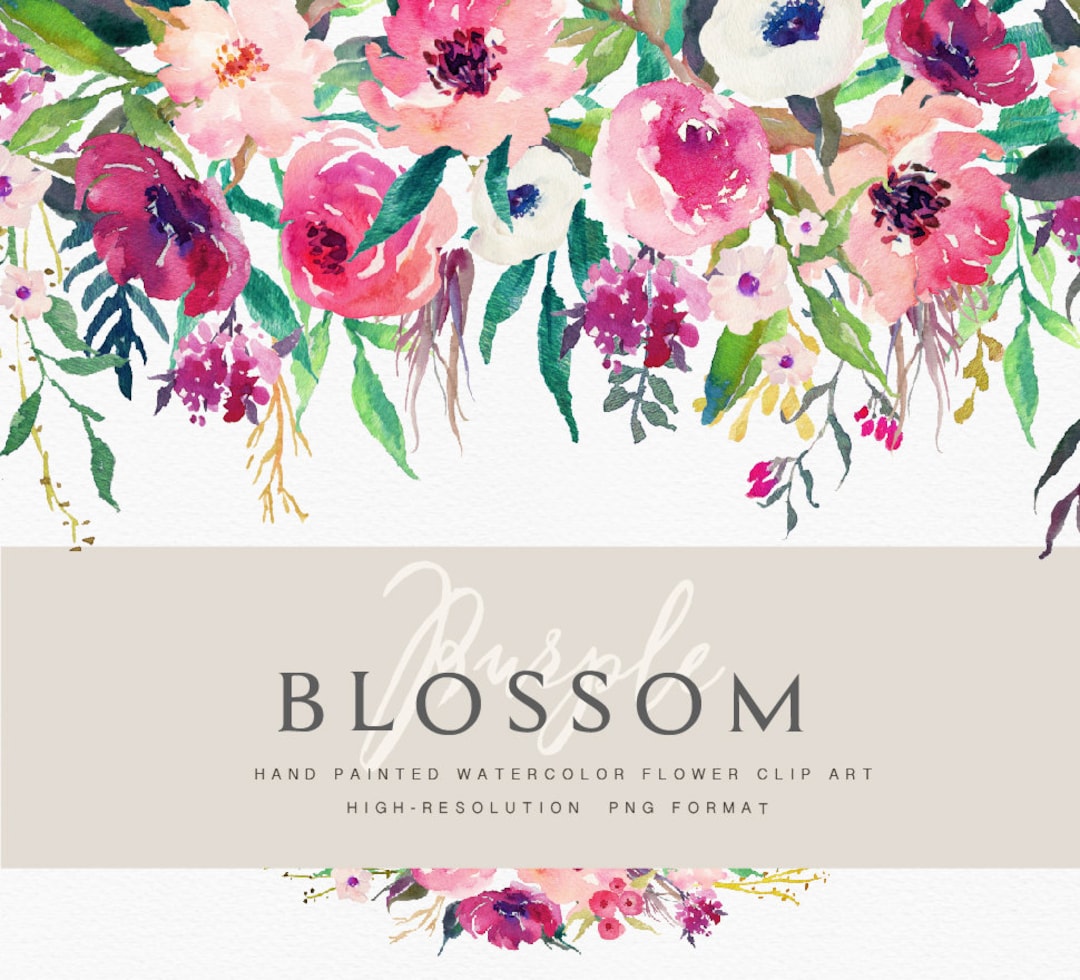 Watercolor Floral Clip Art: Purple Blossom Set (PNG Files) - Etsy