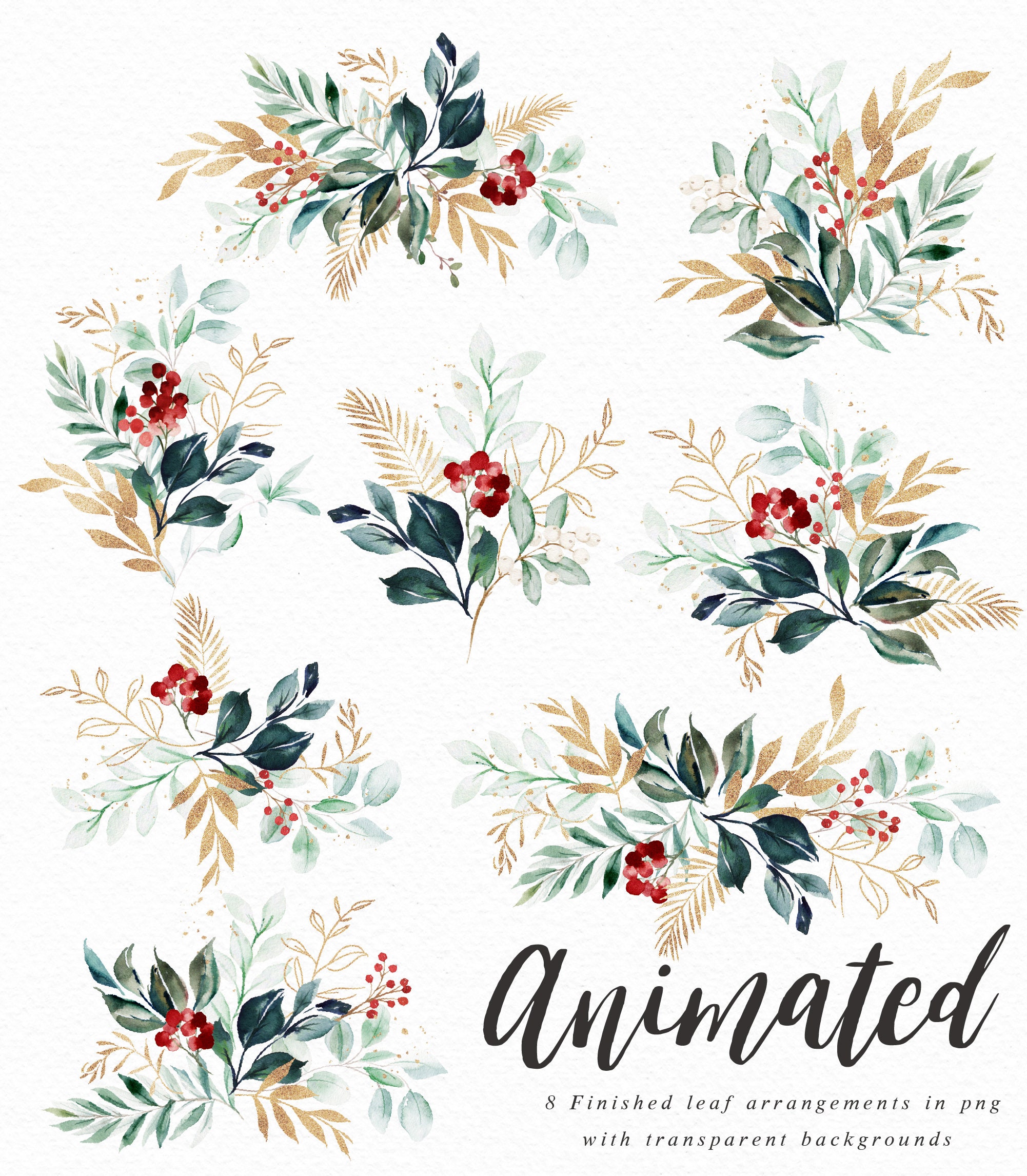 Watercolor leaf Clip Art-Animated/Small Set/Individual PNG | Etsy