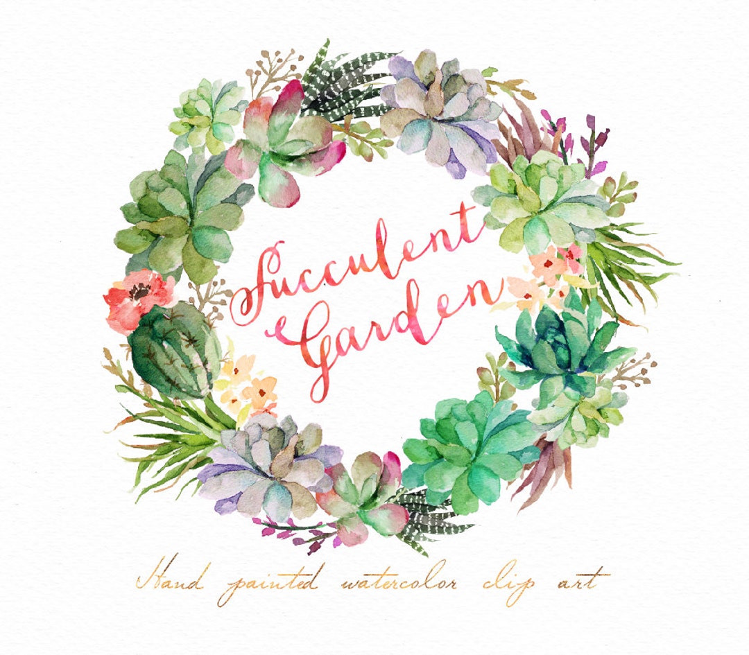 Watercolor Succulent Wreath-succulent Garden/small Set/individual PNG ...