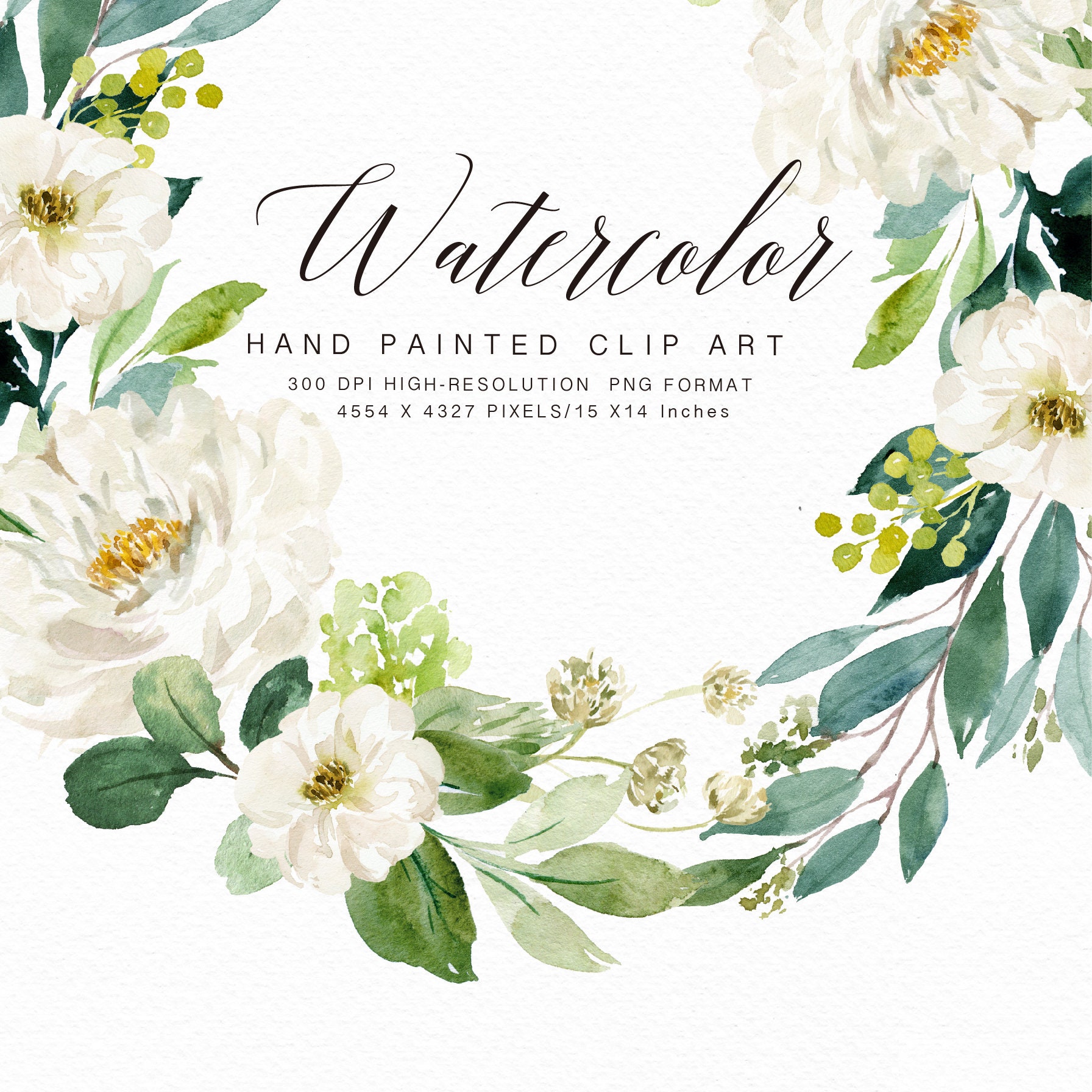 Watercolor Flower Wreath Clipart- Adore/small Set/individual PNG Files ...
