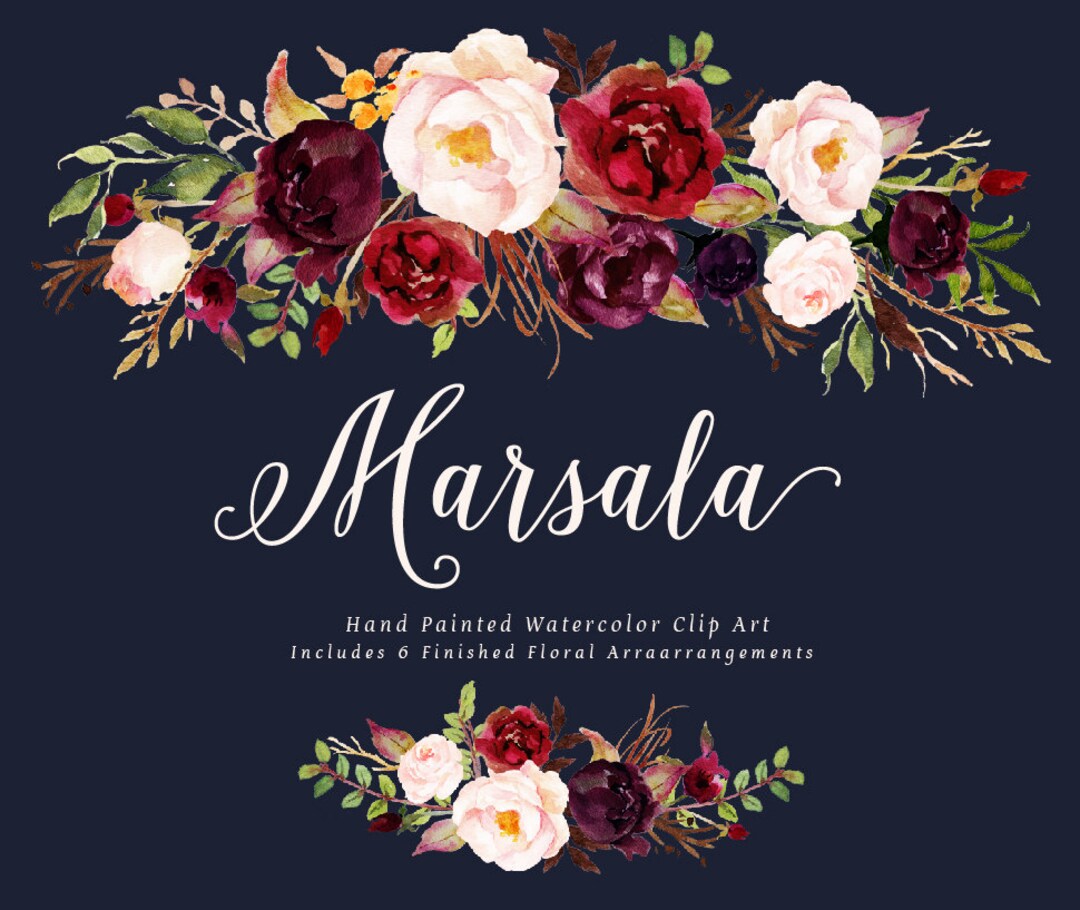 Watercolor Floral Clip Art-marsala/small Set/individual PNG Files/hand ...