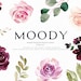 Watercolor floral Clip Art-Moody Graphic Elements/Small | Etsy