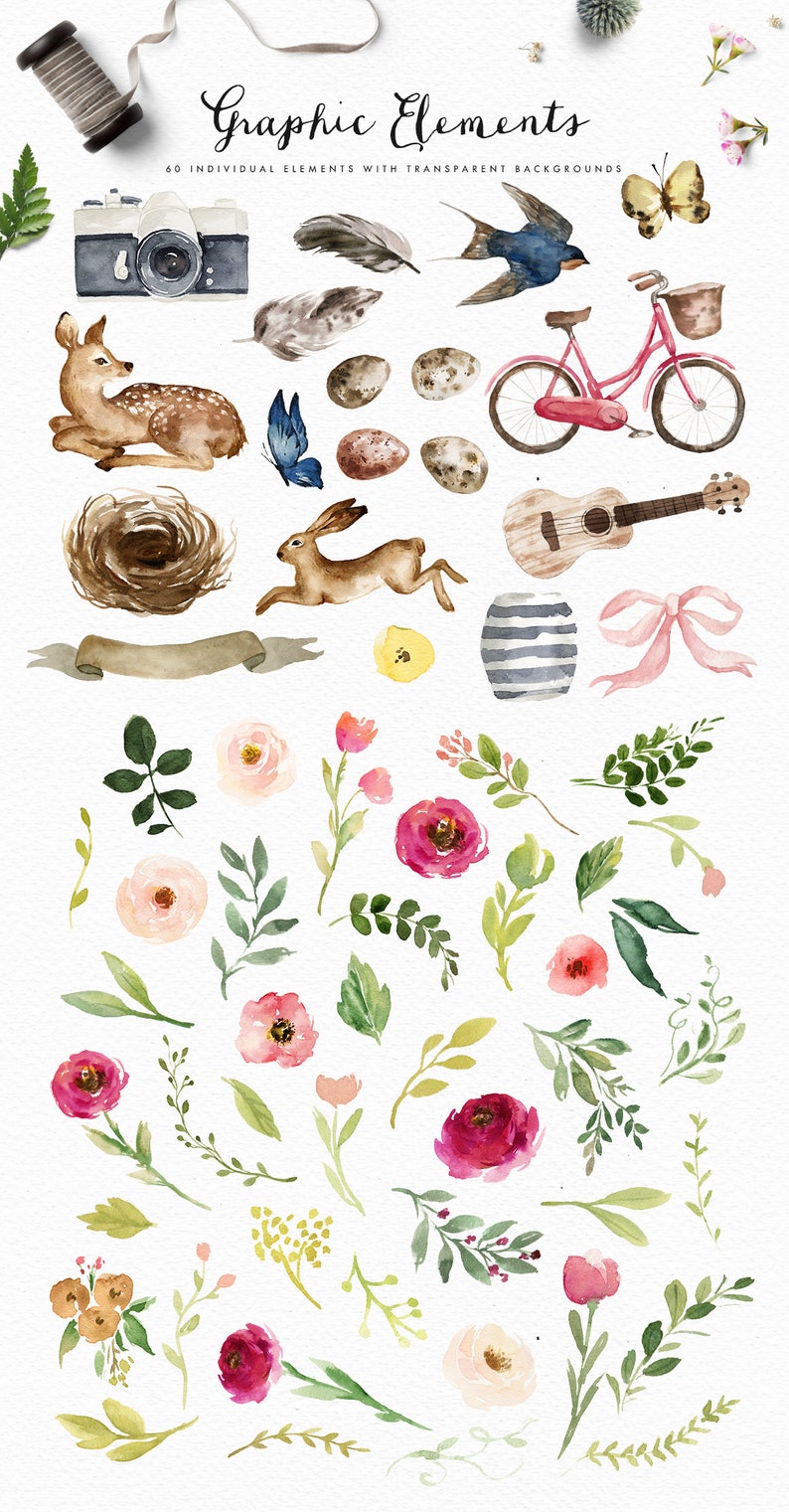 Vigorous Spring-Graphic design set/Large Set/Wedding/Clip art | Etsy