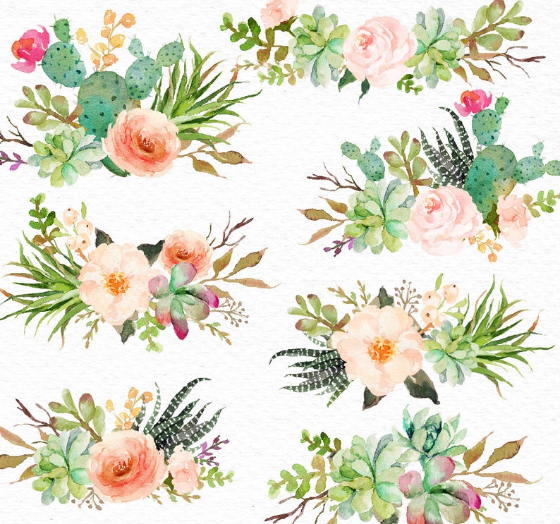 Watercolor Succulent Clip Art pastel Succulent/small - Etsy