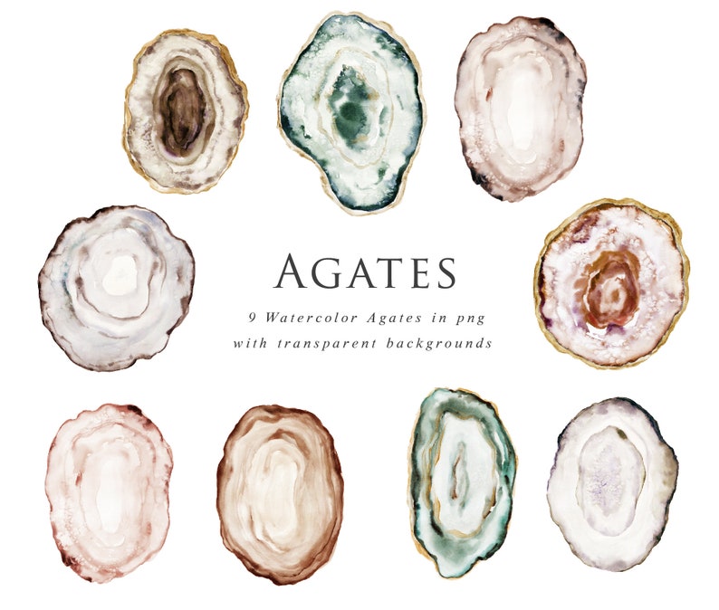Watercolor Agates/small Set/individual PNG Files/hand Painted/wedding ...
