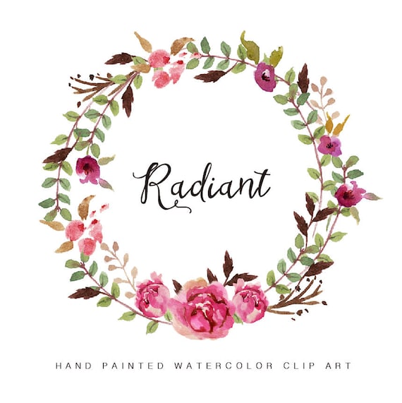 Watercolor flower wreath clipart Radiant/Small Set/Hand | Etsy