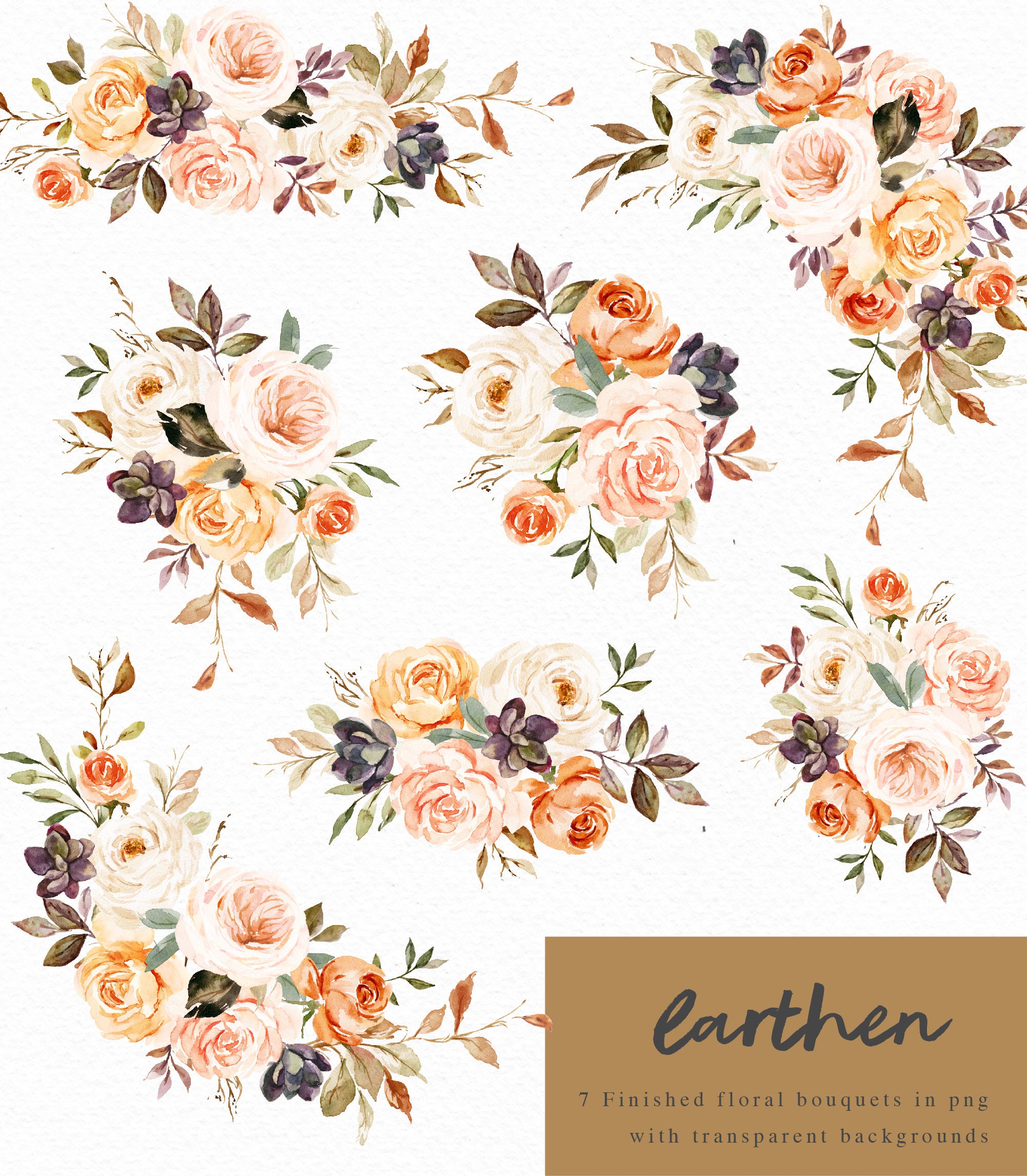 Watercolor Floral Clip Art-earthen/small Set/individual PNG Files/hand ...