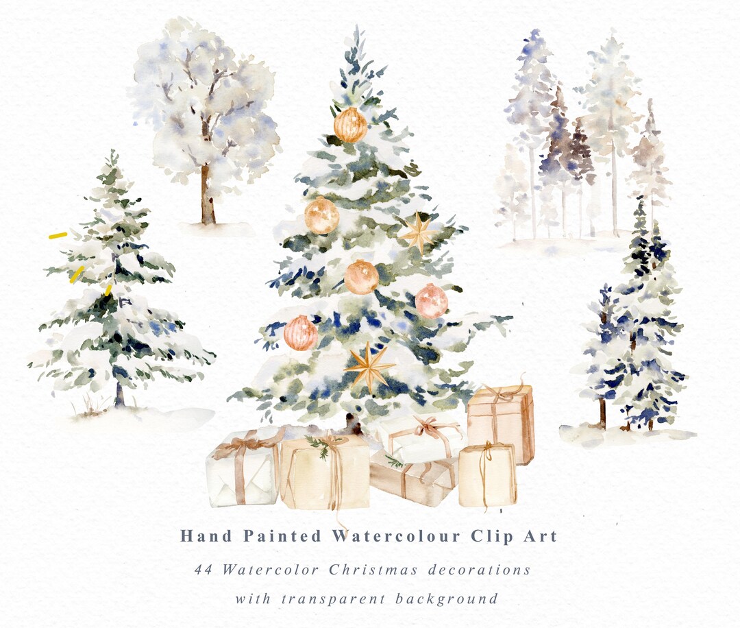 Watercolor Clip Art-christmas Tree/small Set/individual PNG Files/hand ...
