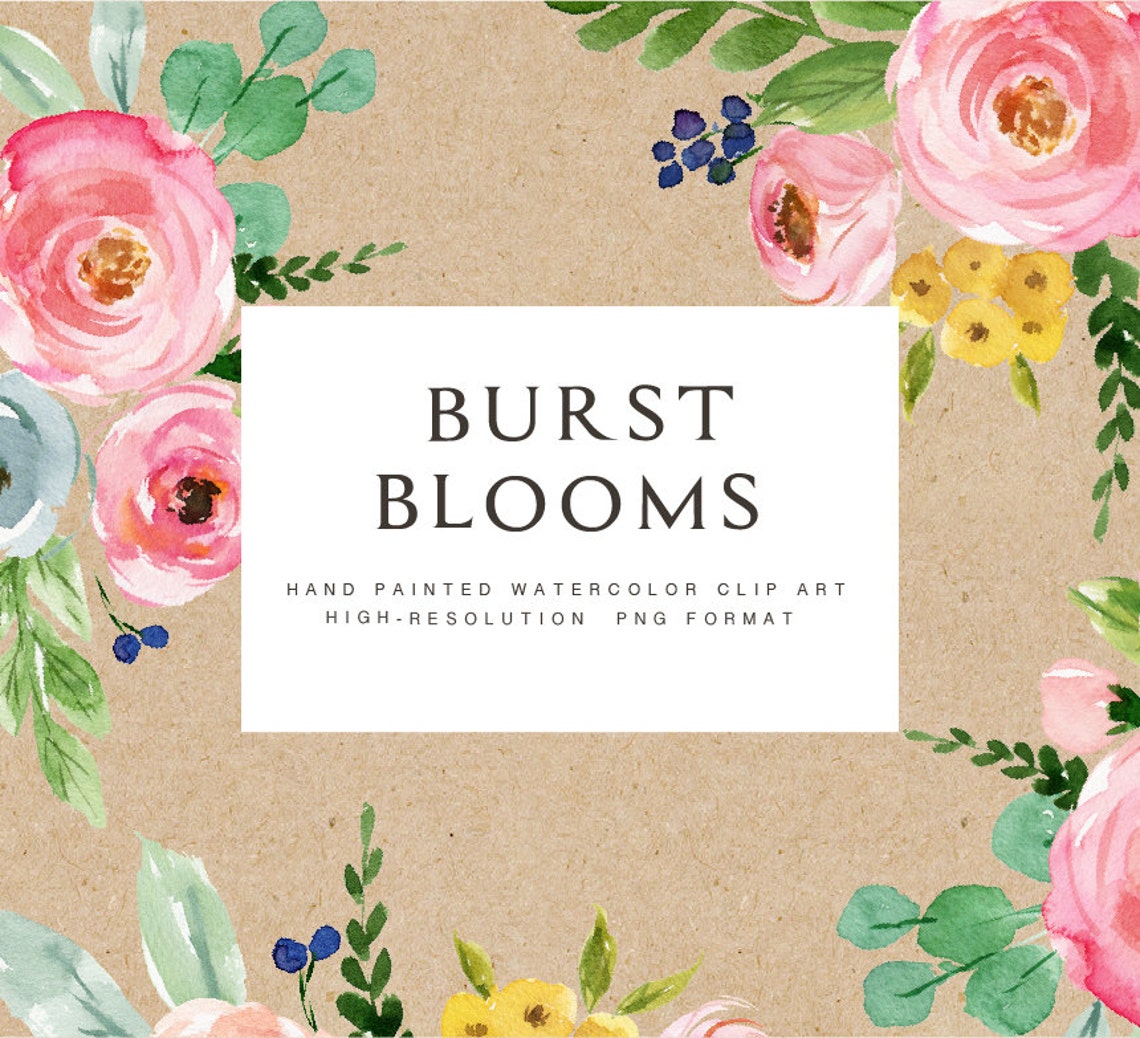 Watercolor Flower Clipart-burst Blooms/small Set/individual - Etsy