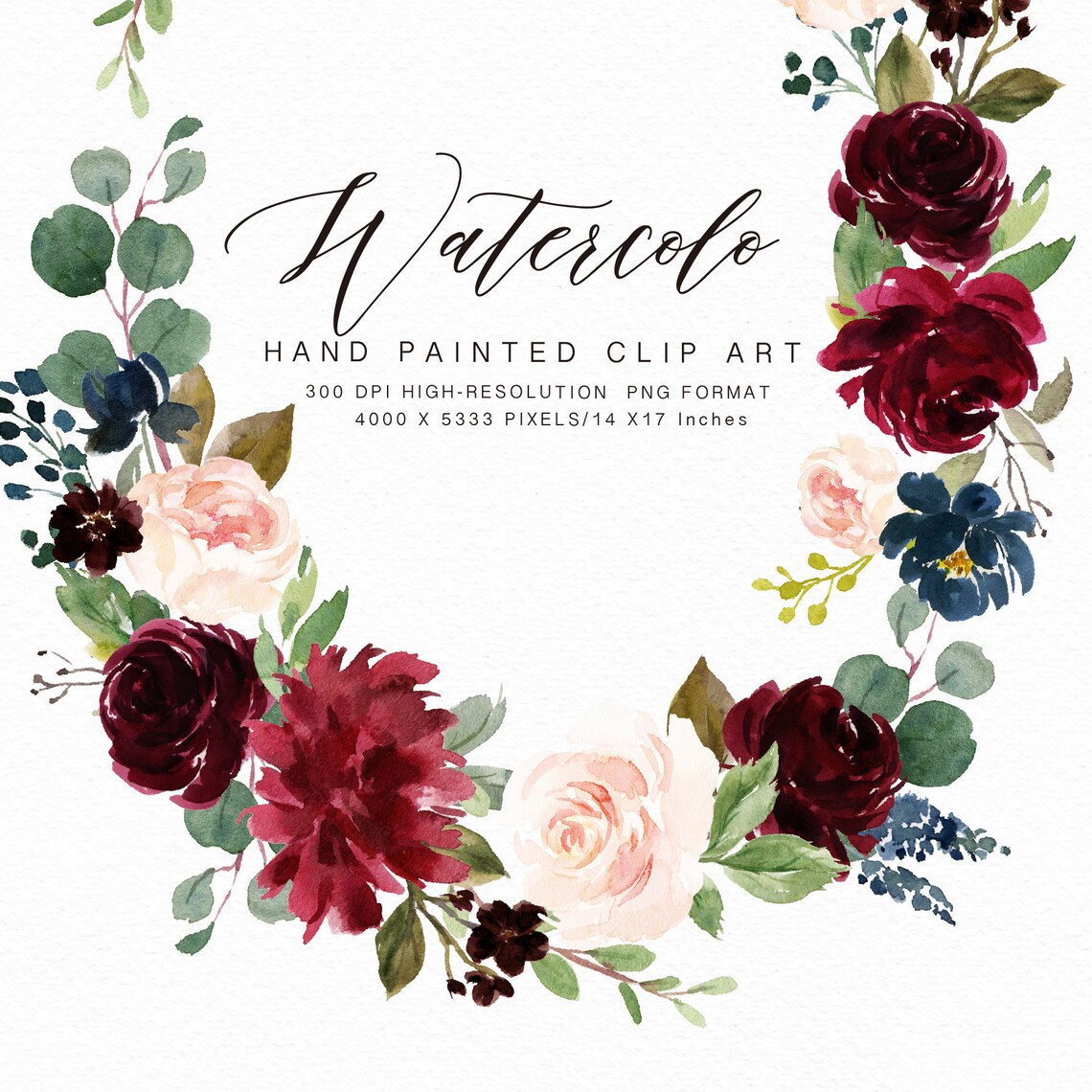 Watercolor Flower Wreath Clipart Luxury/small Set/individual | Etsy