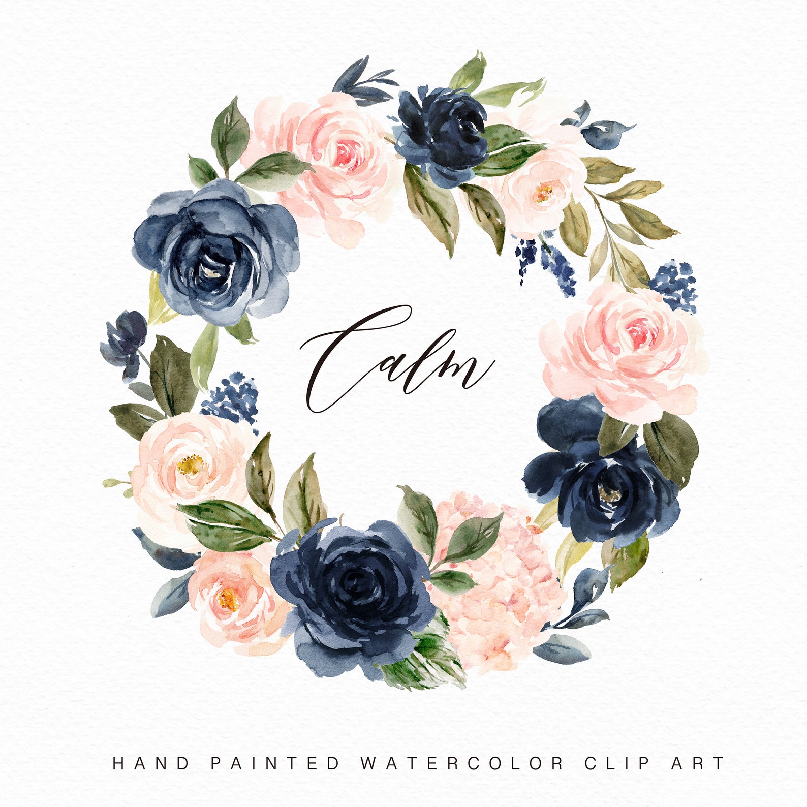 Watercolor floral wreath-Calm/Individual PNG files/Small | Etsy