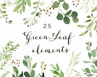 Watercolor Green Leaf Clip Art/greenery/small Set/eucalyptus/wild Leaf ...