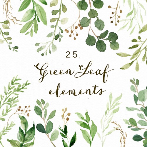 Watercolor Green Leaf Clip Art/greenery/small - Etsy
