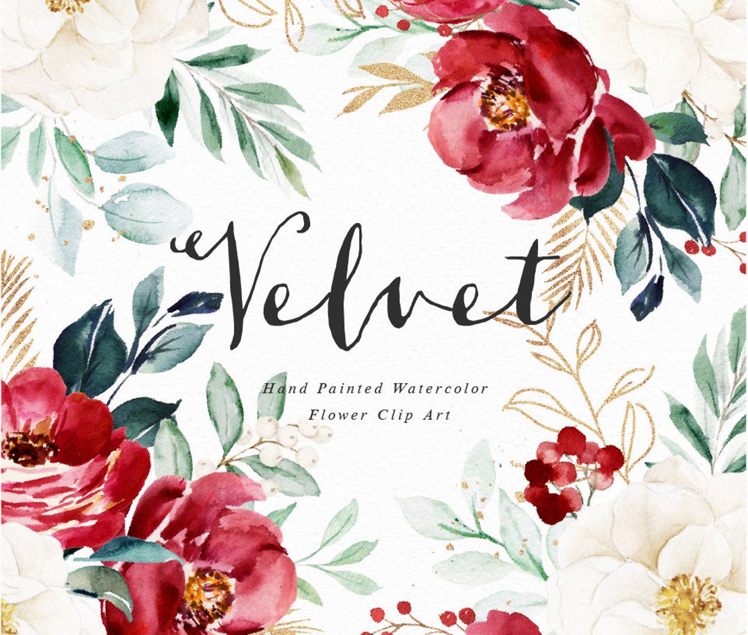 Watercolor Floral Clip Art-velvet/small Set/individual PNG Files/hand ...