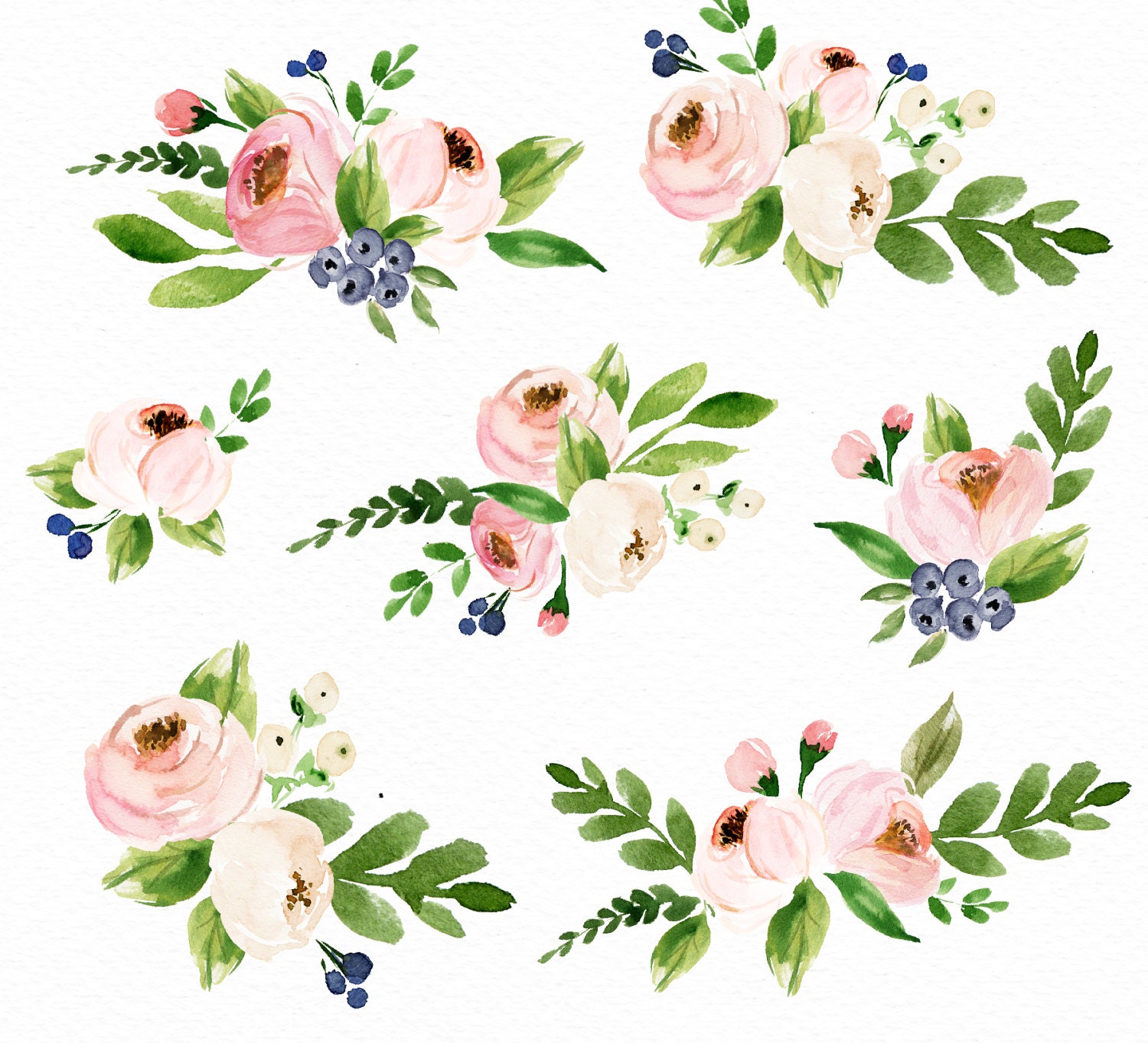 Watercolor Flower Clipart-spring Blooms/small Set/individual - Etsy