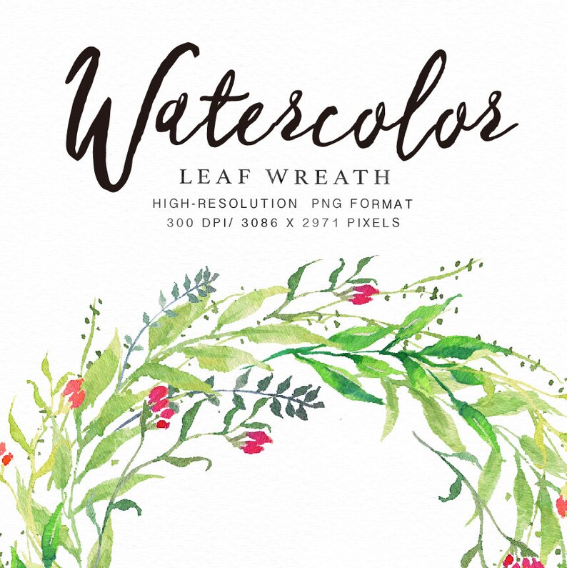 Watercolor Leaf Wreath-sparkle/individual PNG Files / Hand Painted - Etsy