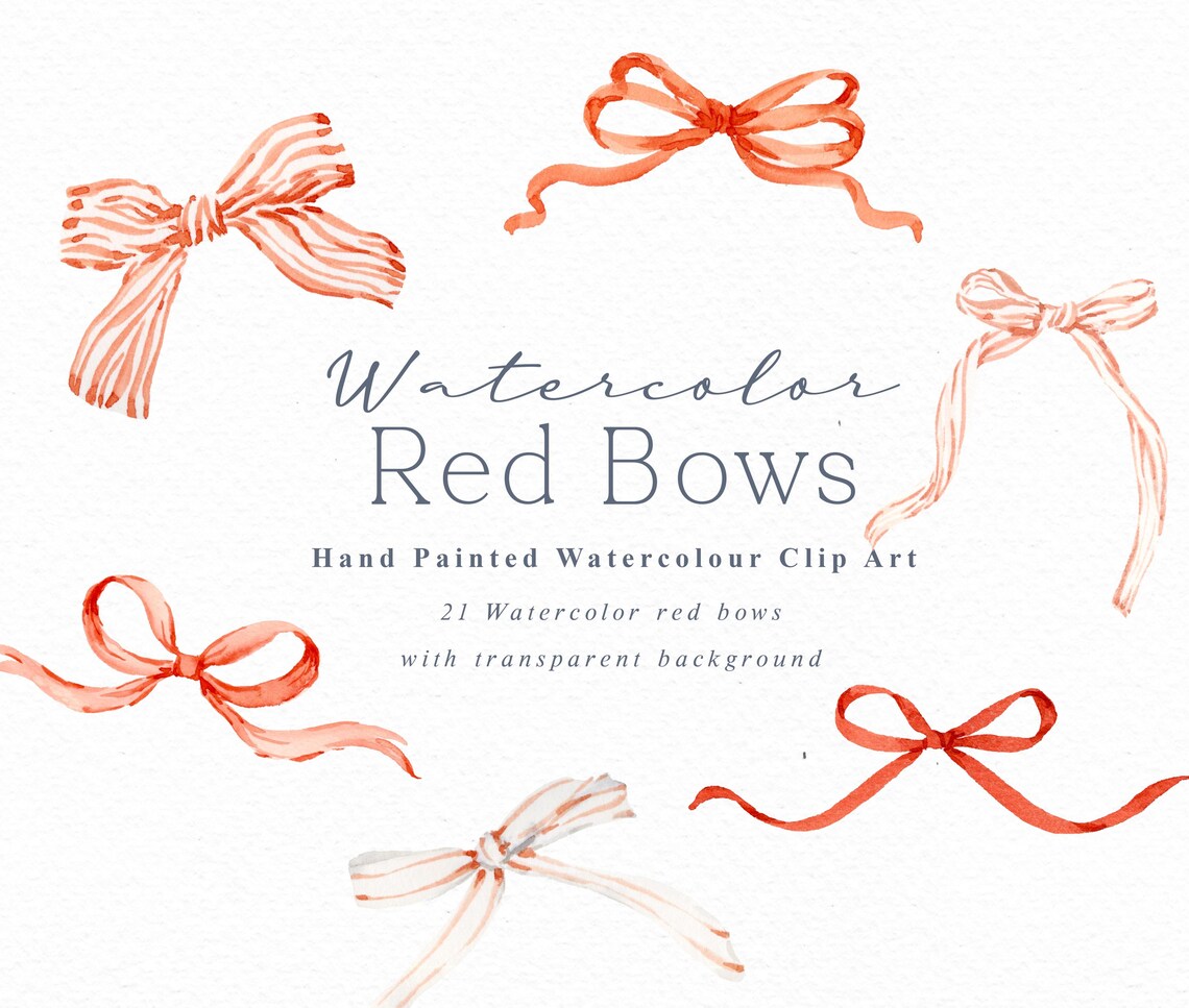 Watercolor Red Bows/small Set/individual PNG Files/hand Painted/holiday ...
