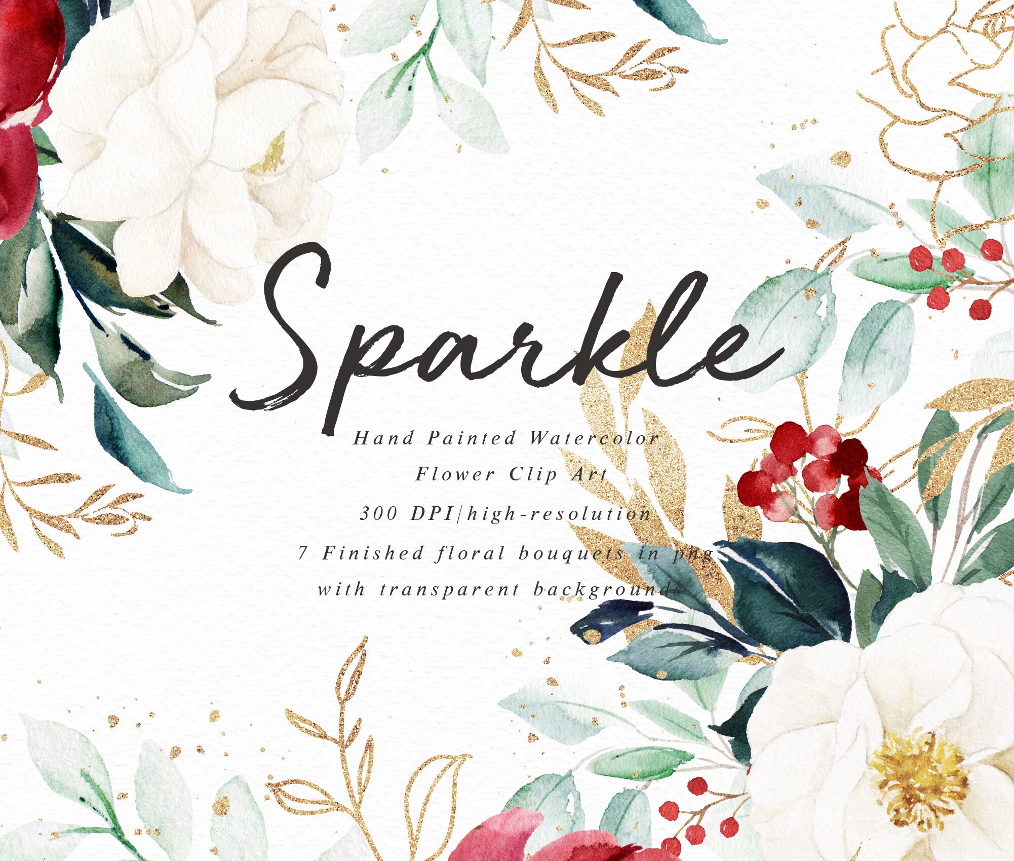 Watercolor Floral Clip Art-sparkle/small Set/individual PNG - Etsy