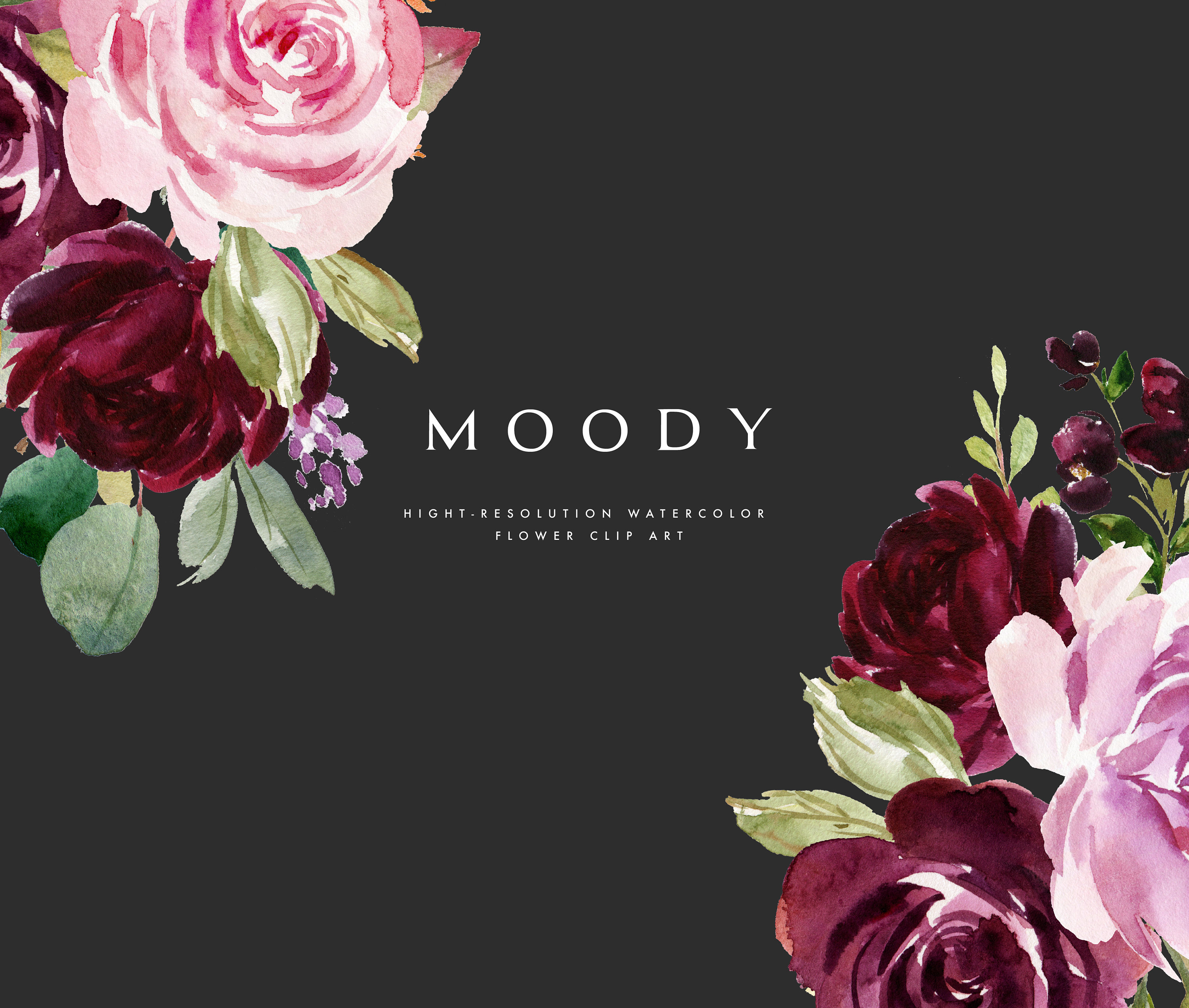 Watercolor Floral Clip Art-moody/small Set/wedding/individual PNG Files ...