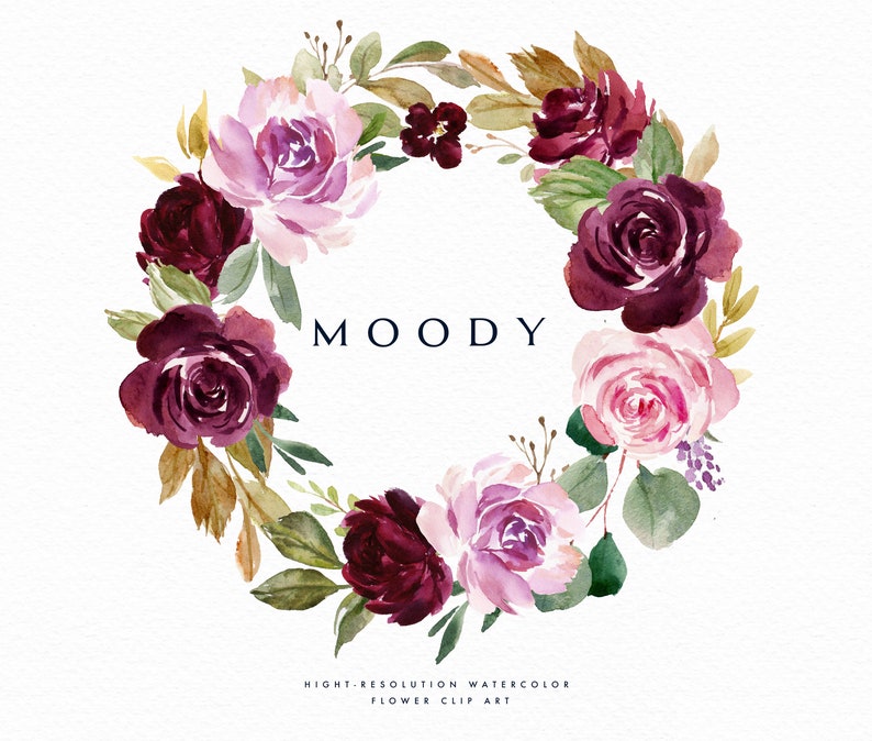 Watercolor Floral Clip Art-moody/small Set/wedding/individual - Etsy