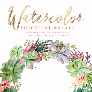Watercolor Succulent Wreath-succulent Garden/small Set/individual PNG ...