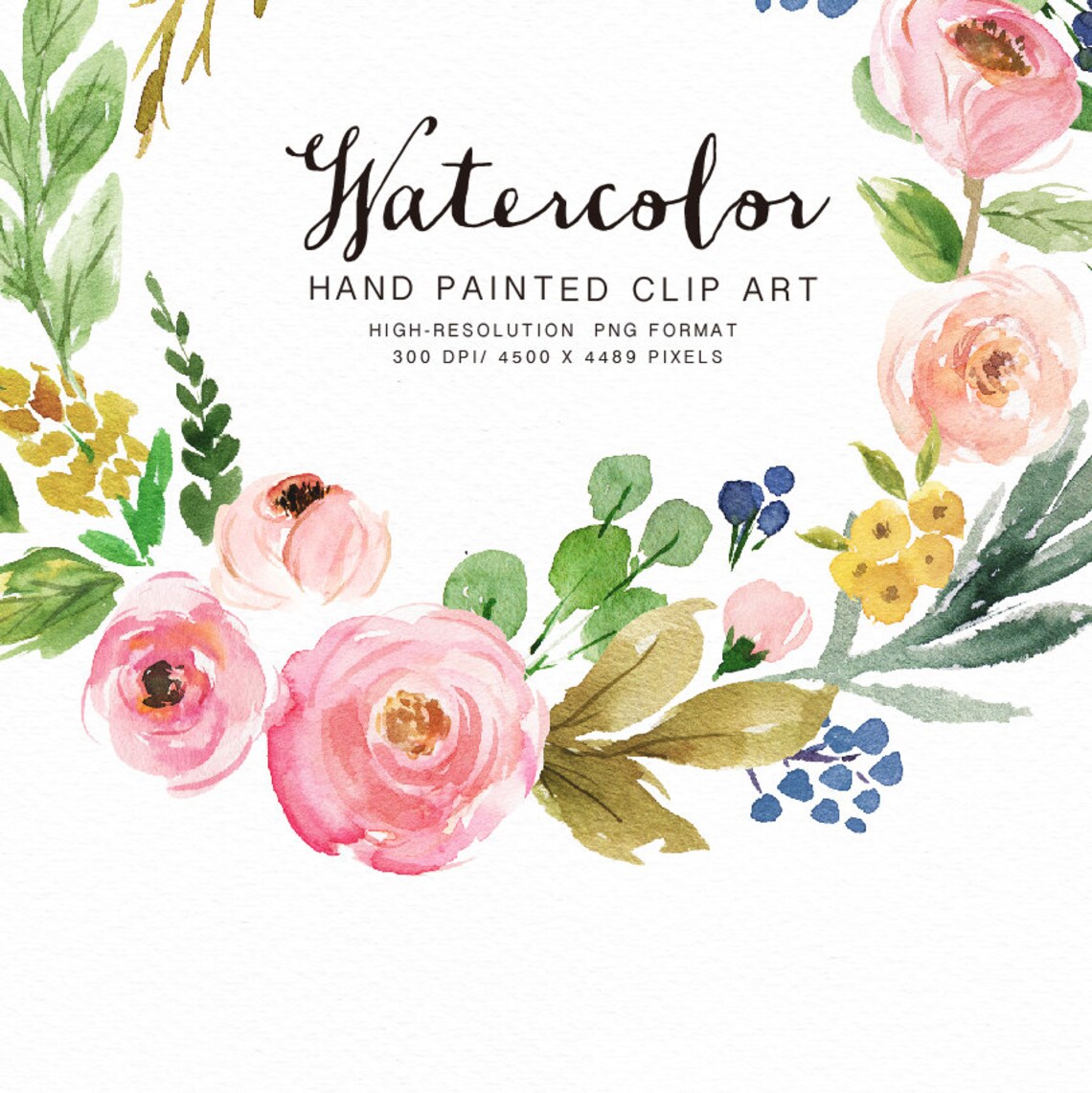 Watercolor Flower Wreath Clipart-angela/small Set/hand Painted/wedding ...