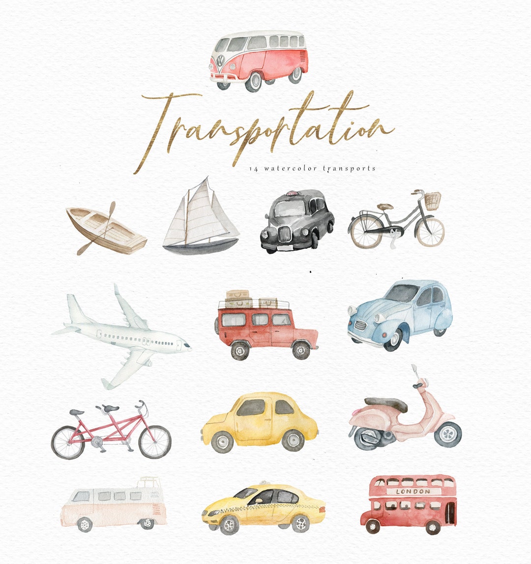 Watercolor Icon Cliparts-transportation/small Set/individual PNG Files ...