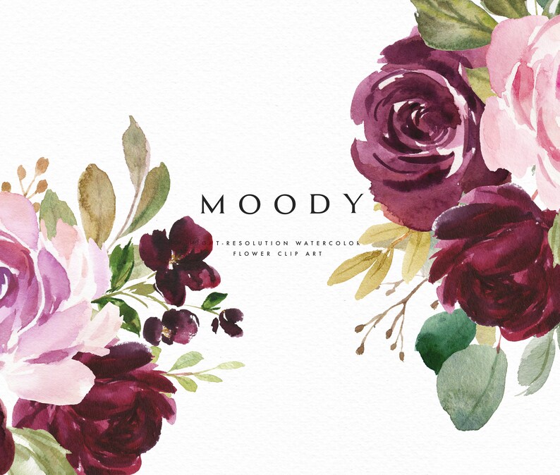 Watercolor Floral Clip Art-moody/small Set/wedding/individual - Etsy