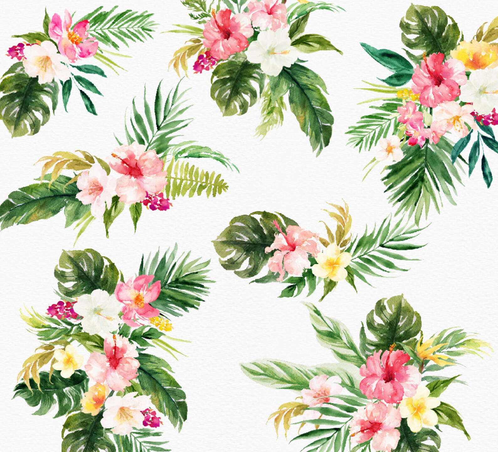 Watercolor Floral Clip Art-tropical Paradise/small Set/summer ...