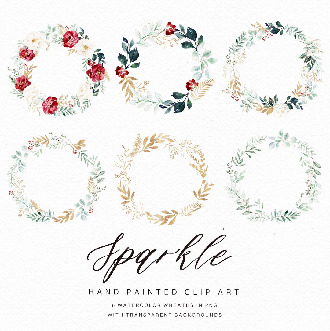 Watercolor Flower Wreath Clip Art -sparkle/small Set/individual PNG ...
